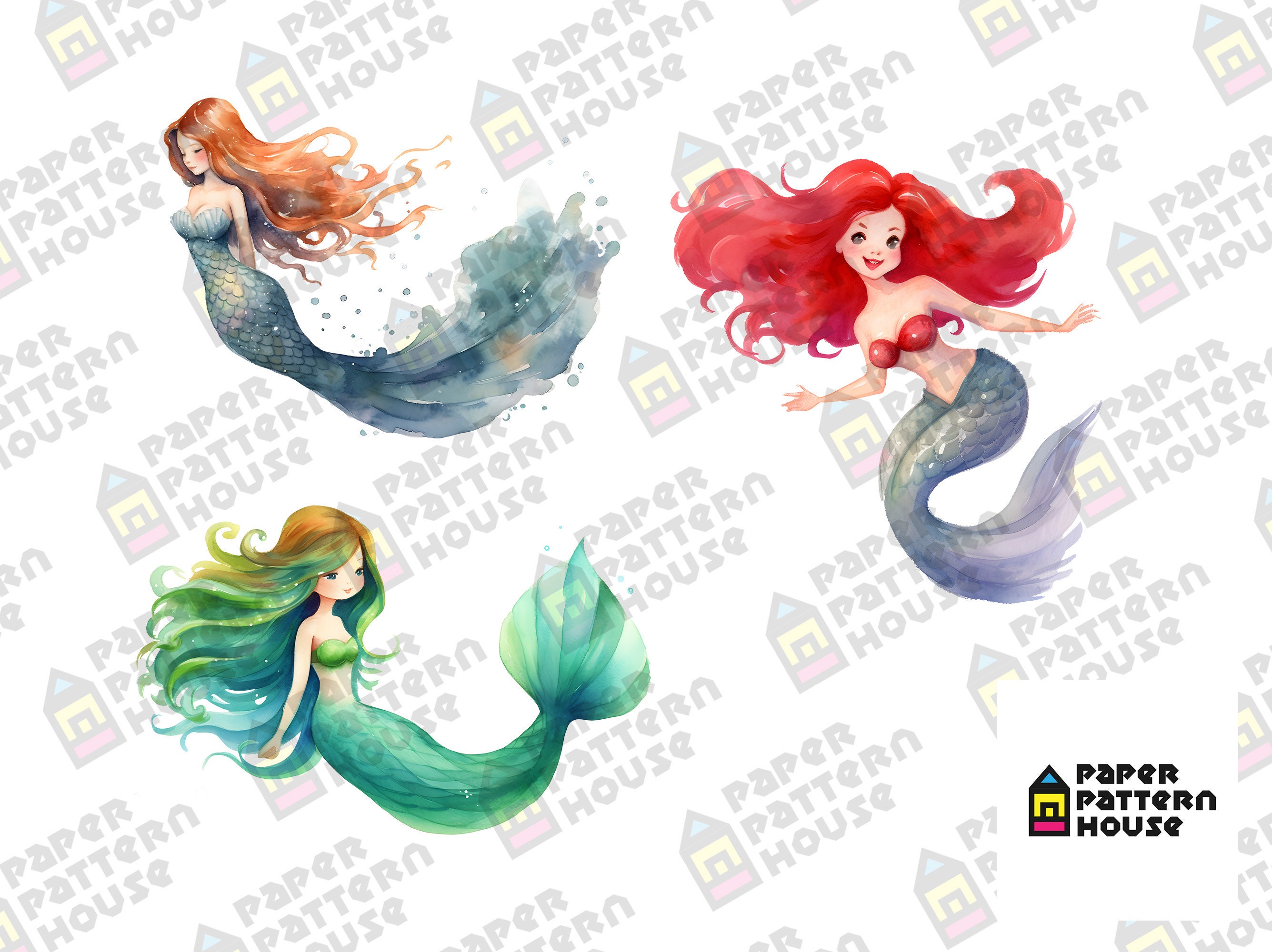 Mermaid Watercolor Clipart Mermaid Clipart Little Mermaid - Etsy