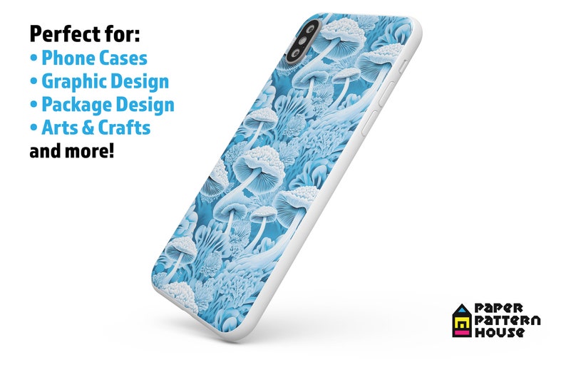 Blue Psychedelic Mushrooms Digital Paper Set, Seamless Texture ...