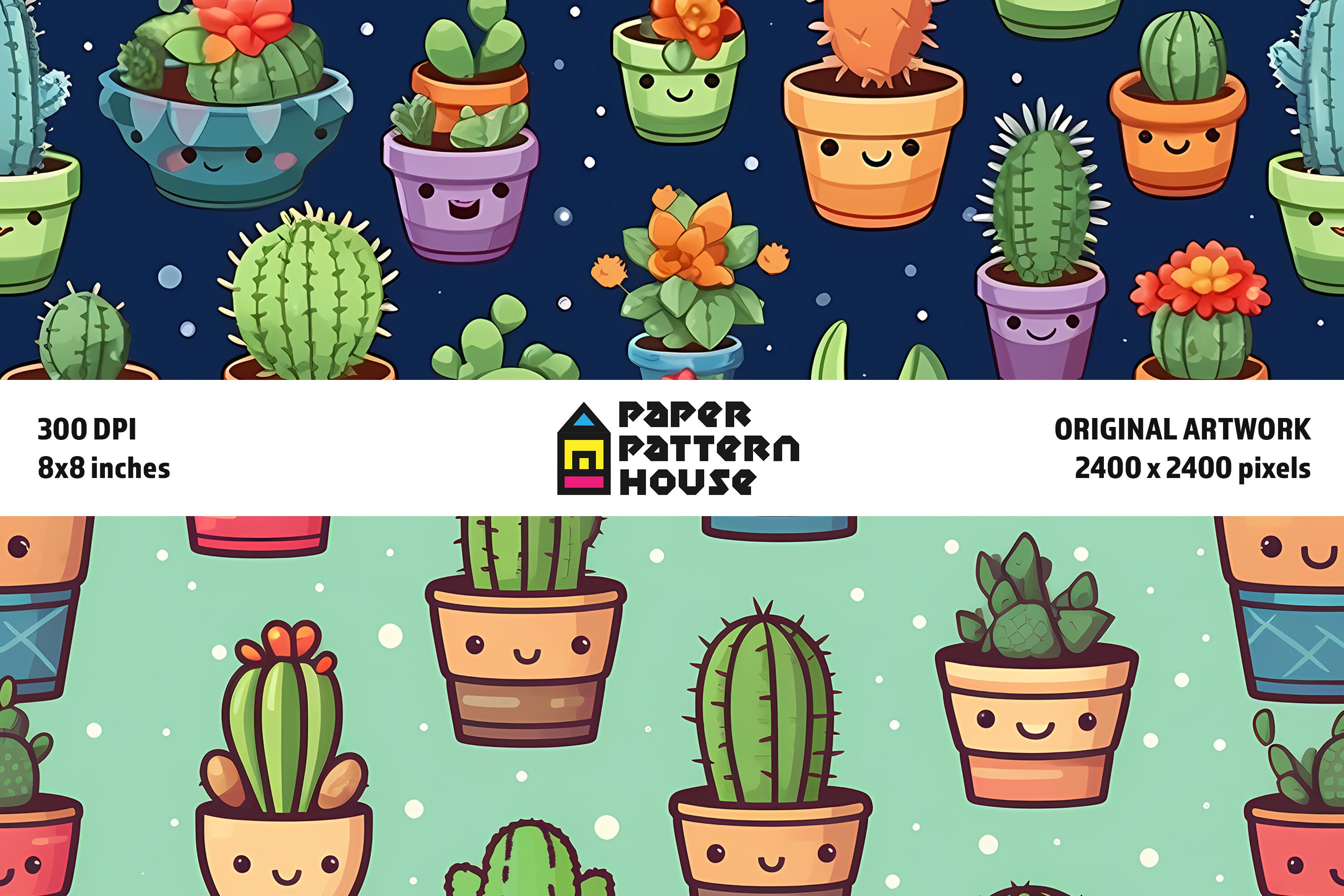 Baby Cacti Digital Paper Set, Anime Cactus Wallpaper, Seamless Cute ...