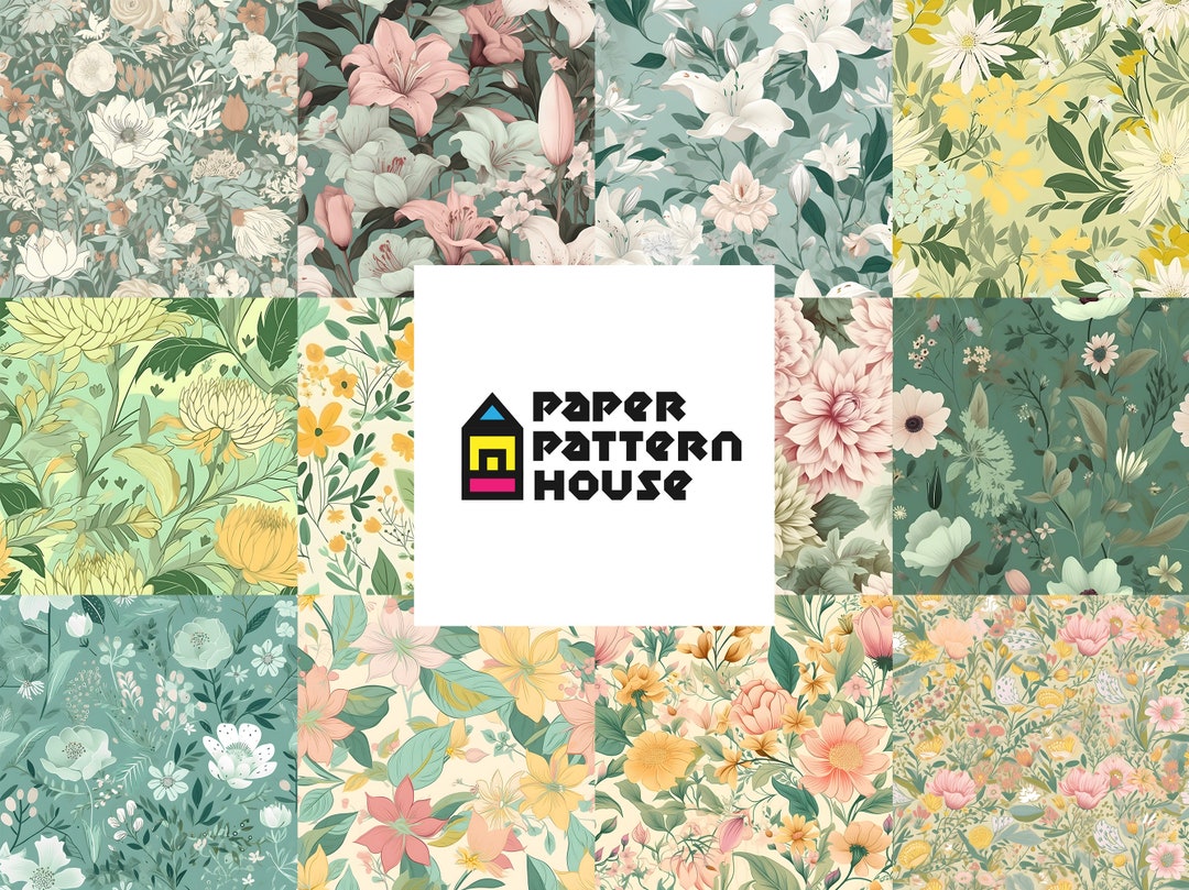 Pretty Floral Digital Paper Set, Pastel Flower Patterns, Botanical ...