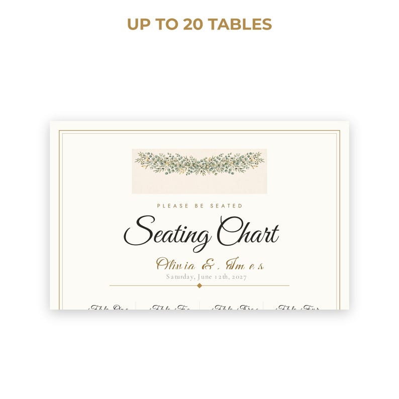 Wedding Seating Chart Template Printable, 20 Table Seating Chart Poster ...
