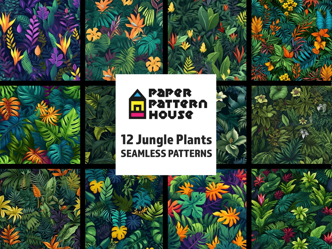Jungle Art Digital Paper Set, Jungle Wallpaper, Seamless Tropical ...