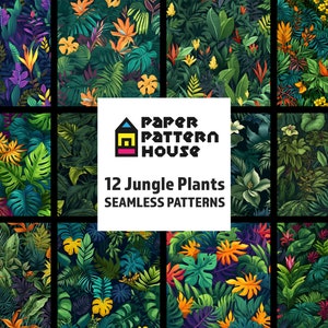 Jungle Art Digital Paper Set, Jungle Wallpaper, Seamless Tropical ...