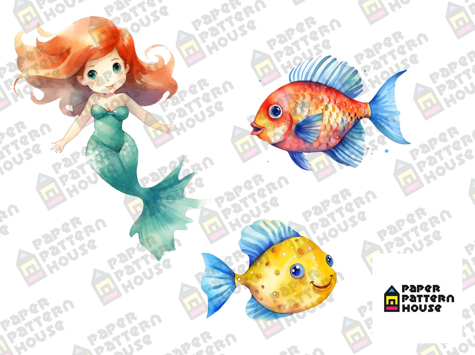 Mermaid Watercolor Clipart, Mermaid Clipart, Little Mermaid Clipart ...
