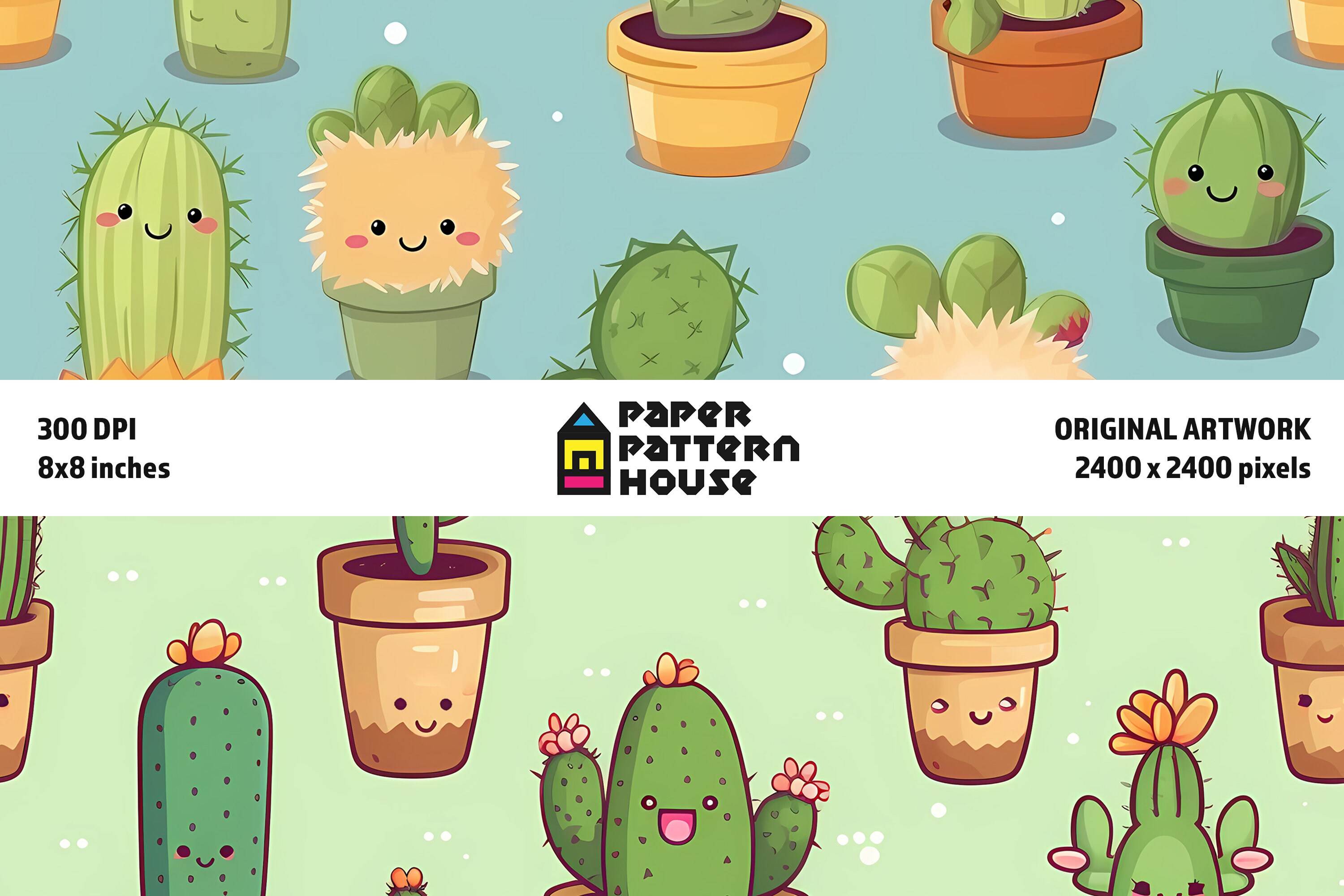 Baby Cacti Digital Paper Set, Anime Cactus Wallpaper, Seamless Cute ...