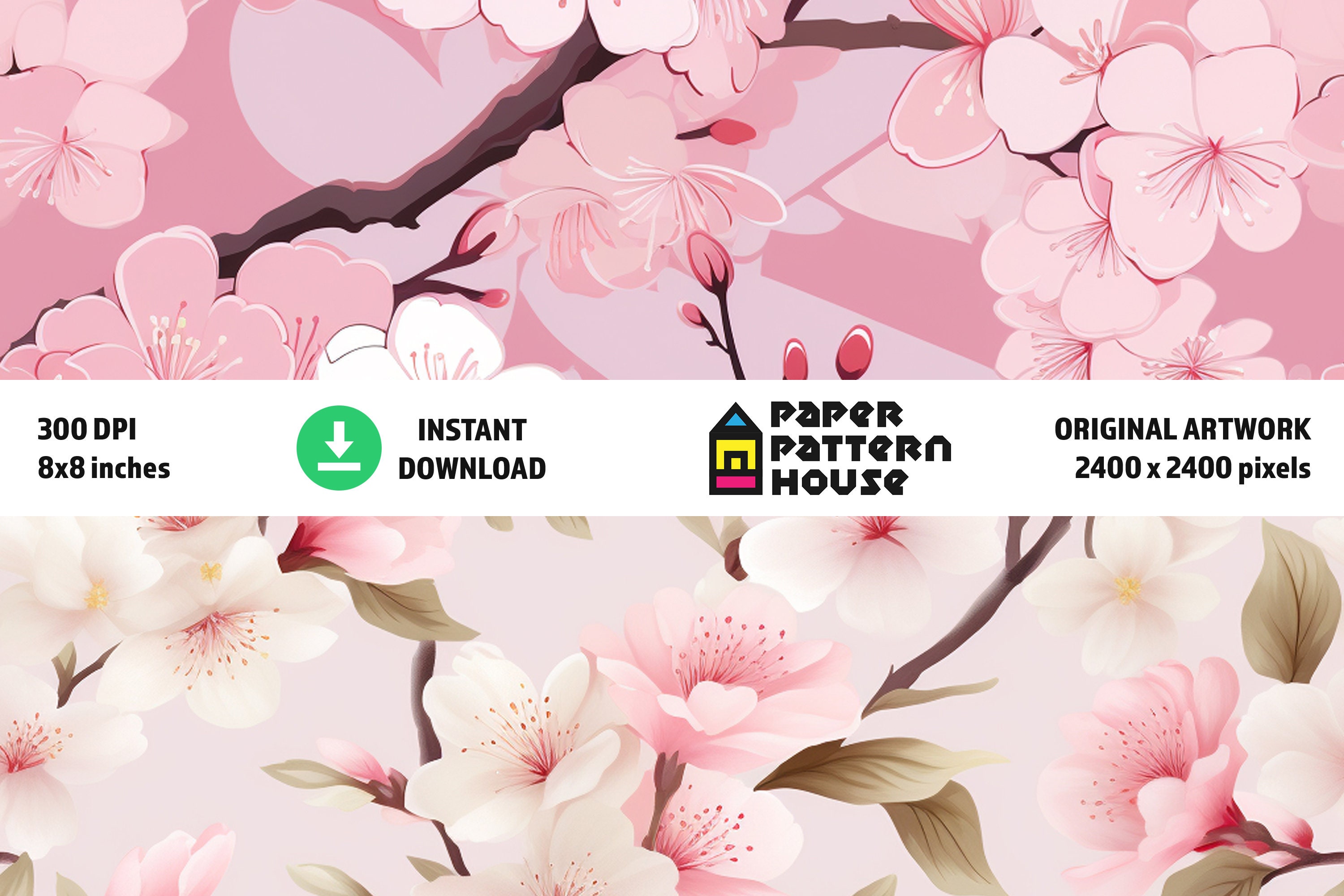 Cherry Blossom Digital Paper Set, Floral Wallpaper, Seamless Floral ...