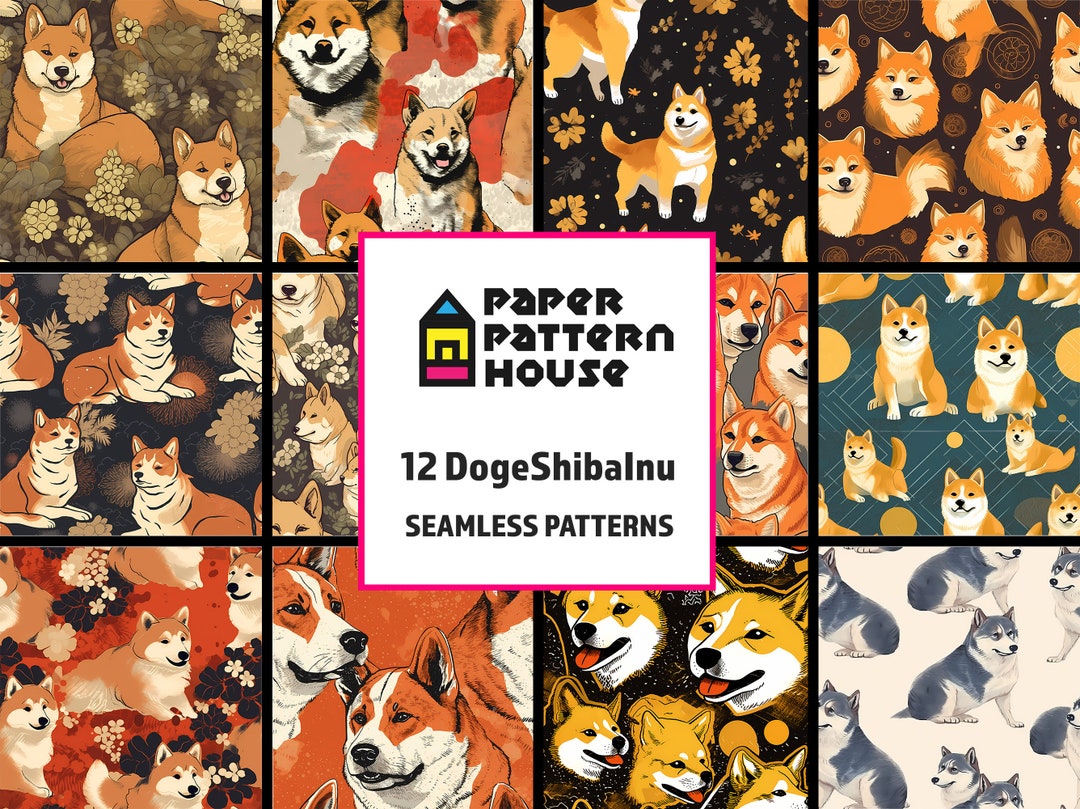 Doge Shiba Inu Digital Paper Set, Seamless Textures, Puppy Patterns ...