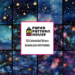 Celestial Stars Digital Paper Set, Seamless Textures, Star Patterns ...