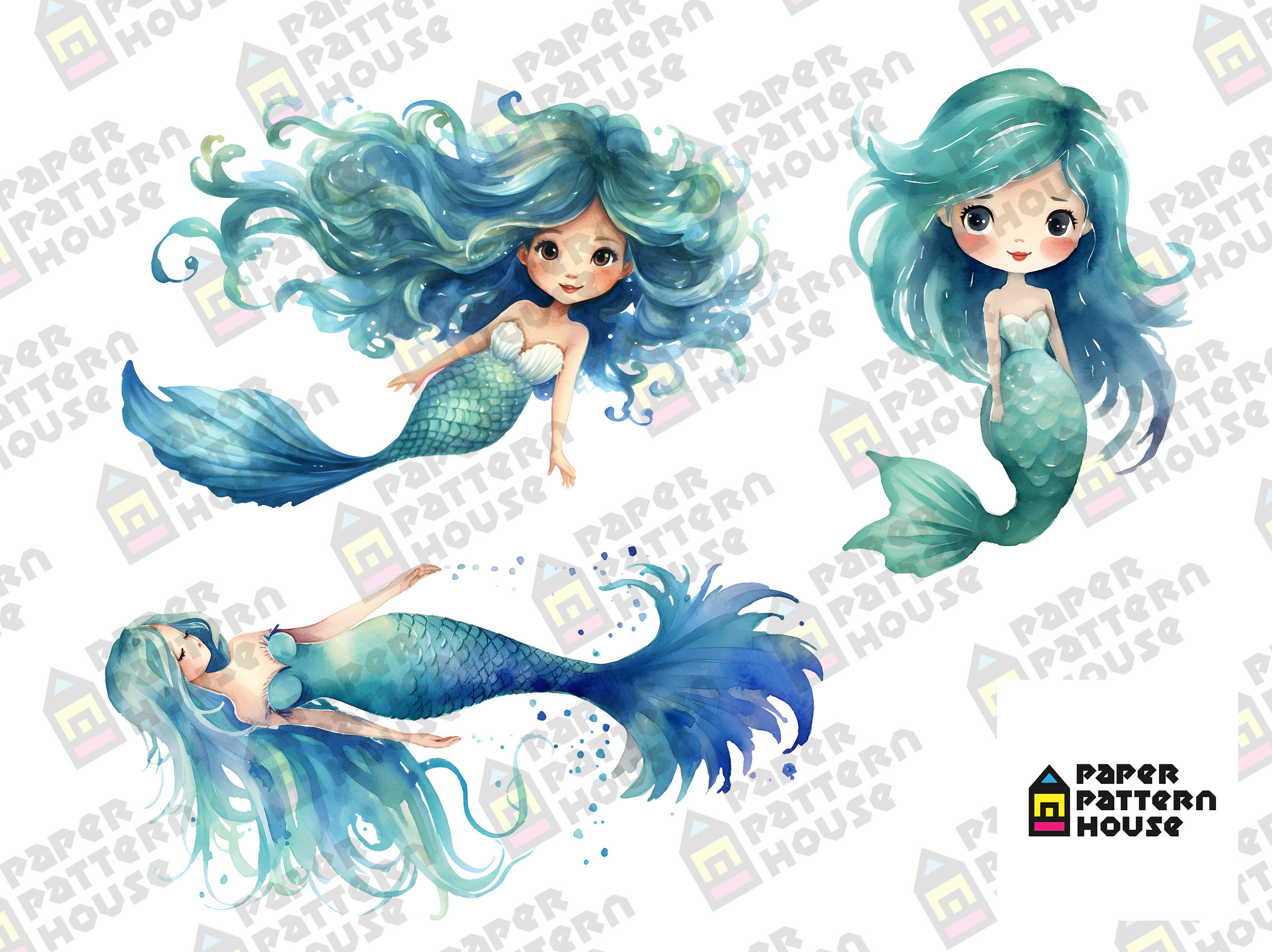 Mermaid Watercolor Clipart Mermaid Clipart Little Mermaid - Etsy