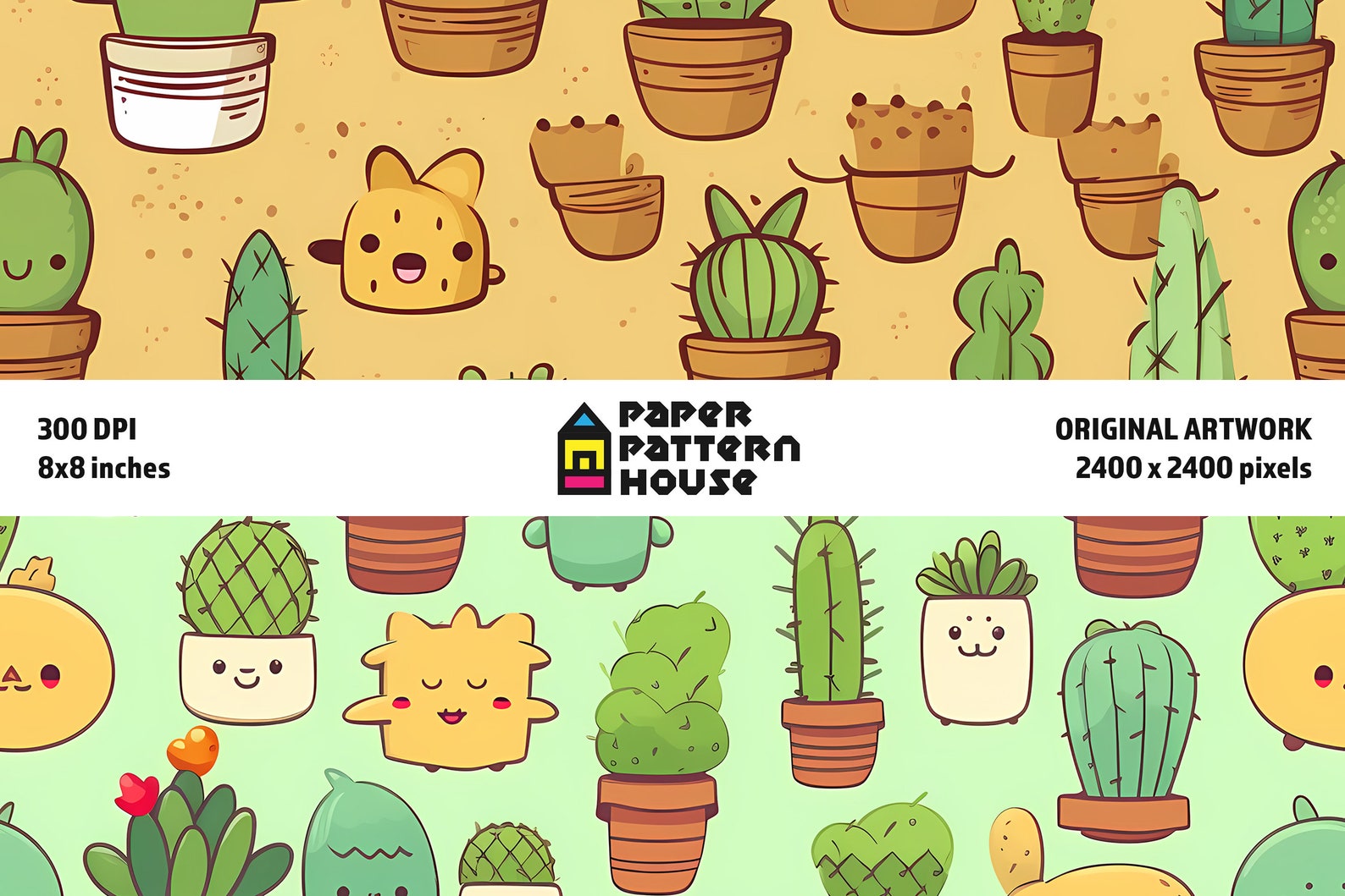 Baby Cacti Digital Paper Set, Anime Cactus Wallpaper, Seamless Cute ...