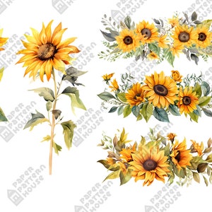 Watercolor Sunflowers Clipart, 30 Fall Sunflower Floral Bouquets ...