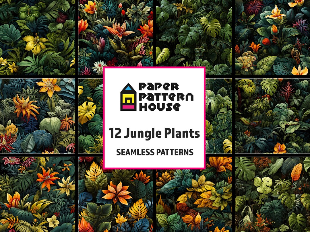 Jungle Art Digital Paper Set 3, Jungle Wallpaper, Seamless Tropical ...