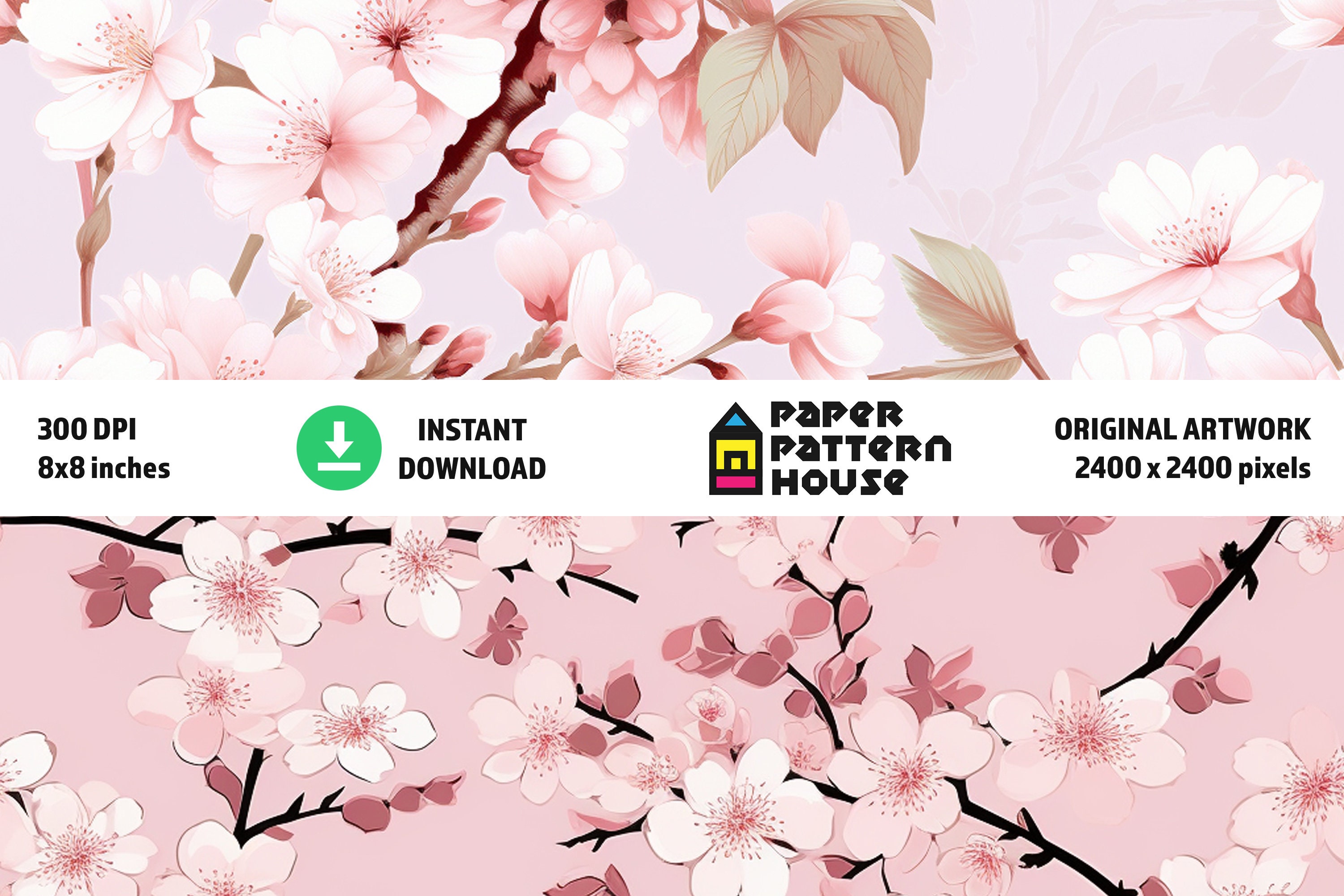 Cherry Blossom Digital Paper Set, Floral Wallpaper, Seamless Floral ...