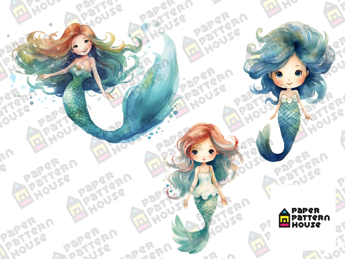 Mermaid Watercolor Clipart Mermaid Clipart Little Mermaid - Etsy