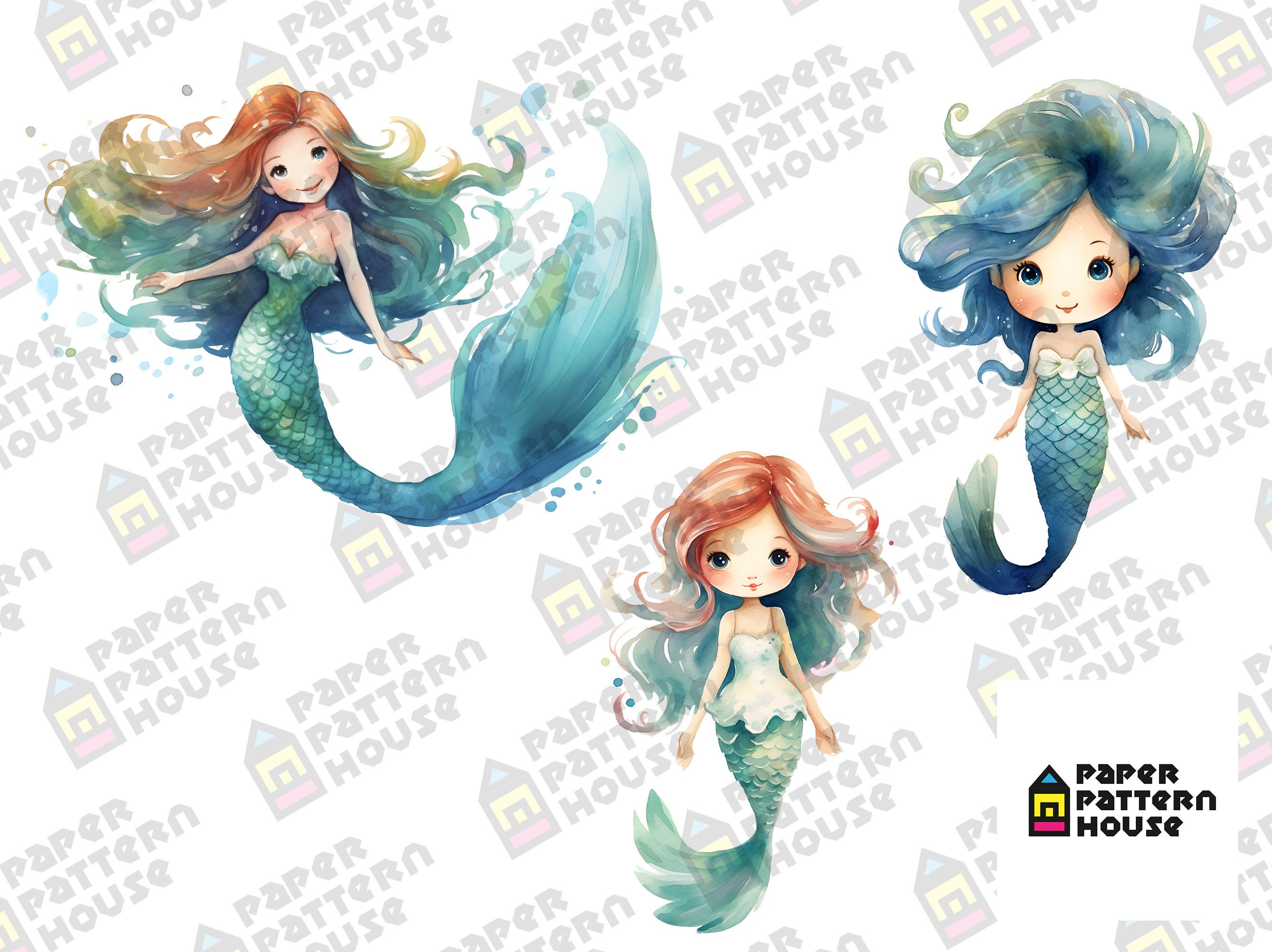 Mermaid Watercolor Clipart Mermaid Clipart Little Mermaid - Etsy