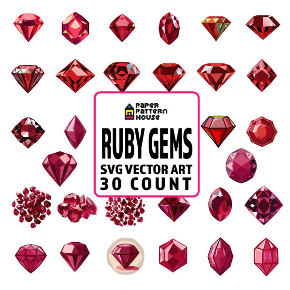 30 Ruby Gem Clipart Bundle 1, SVG Clipart, Ruby Vector Art, Commercial ...