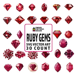 30 Ruby Gem Clipart Bundle 1, SVG Clipart, Ruby Vector Art, Commercial ...