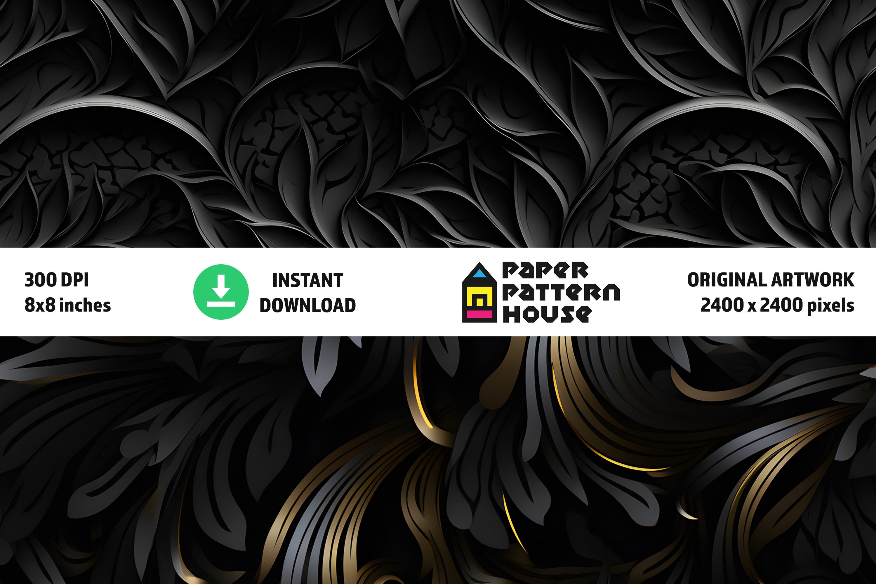Black and Gold Luxury Digital Paper Pattern Set, Luxurious Pattern ...