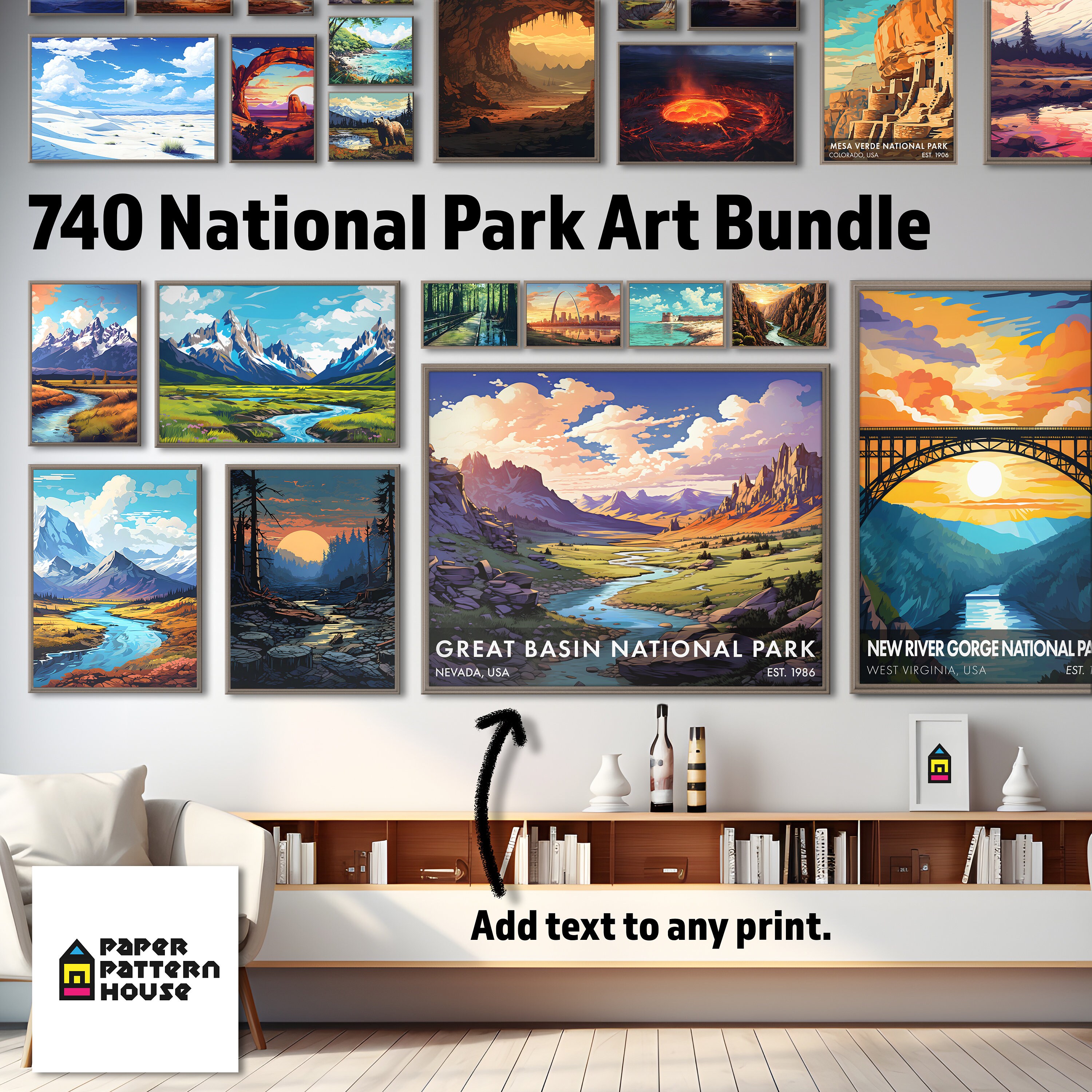 740 US National Park Art Prints Bundle, National Park Poster, Wall Art ...