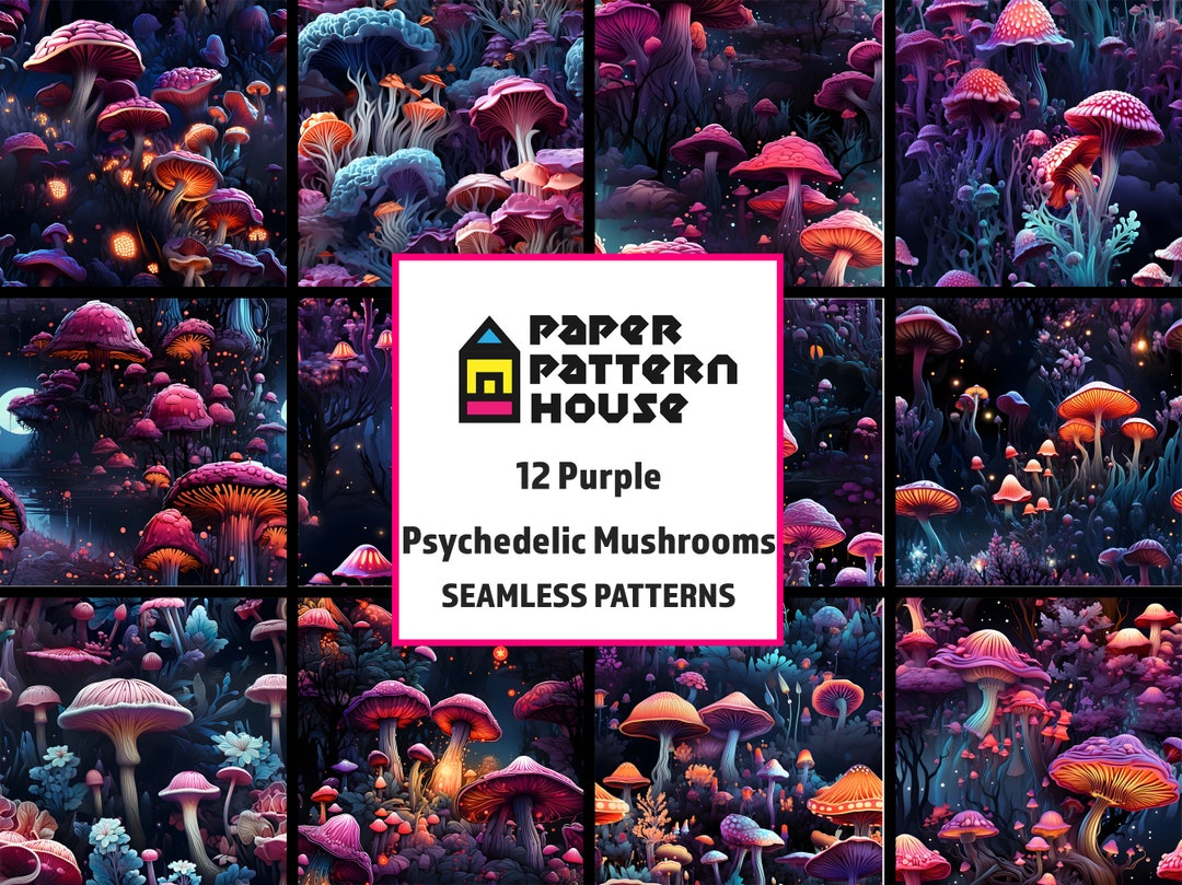 Psychedelic Mushroom Digital Paper Set 4, Purple Mushroom Texture ...