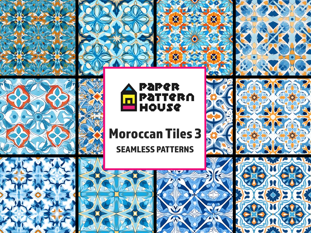Moroccan Tile Digital Paper Set 3, Boho Moroccan Decor, Seamless ...