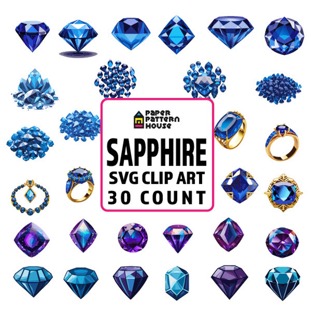 30 Sapphire Gem Clipart Bundle 1, SVG Clipart, Sapphire Vector Art ...