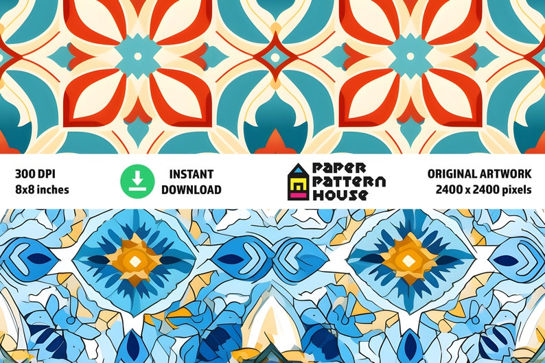 Moroccan Tile Digital Paper Set, Boho Moroccan Decor, Seamless Moroccan ...
