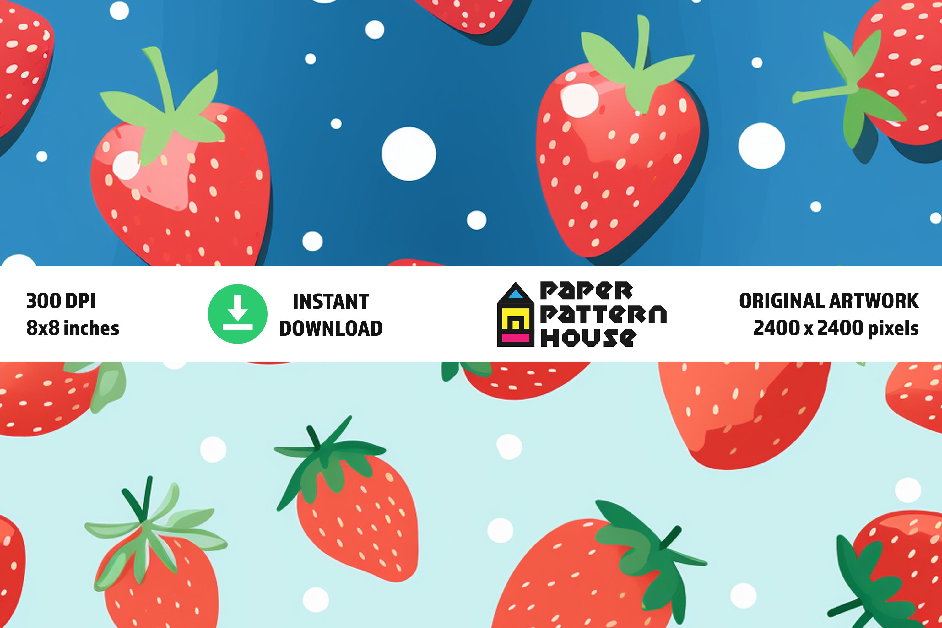Cute Strawberry Digital Paper Set, Seamless Strawberry Textures, Fruit ...