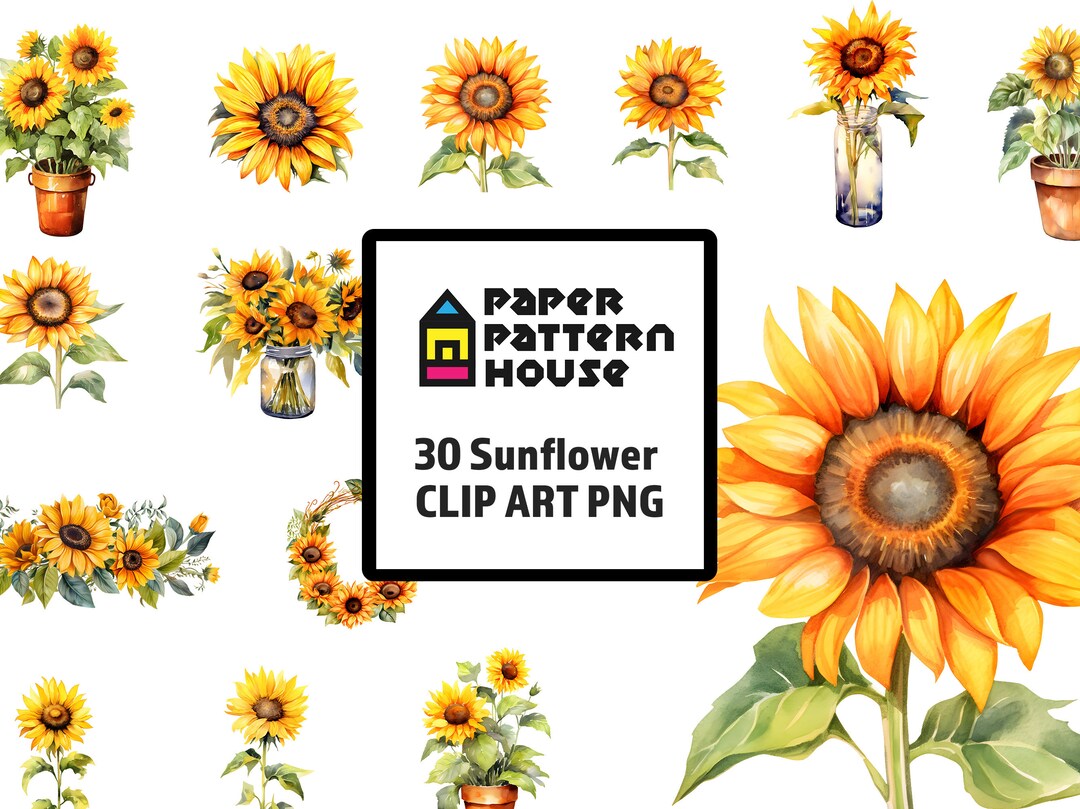 Watercolor Sunflowers Clipart, 30 Fall Sunflower Floral Bouquets ...