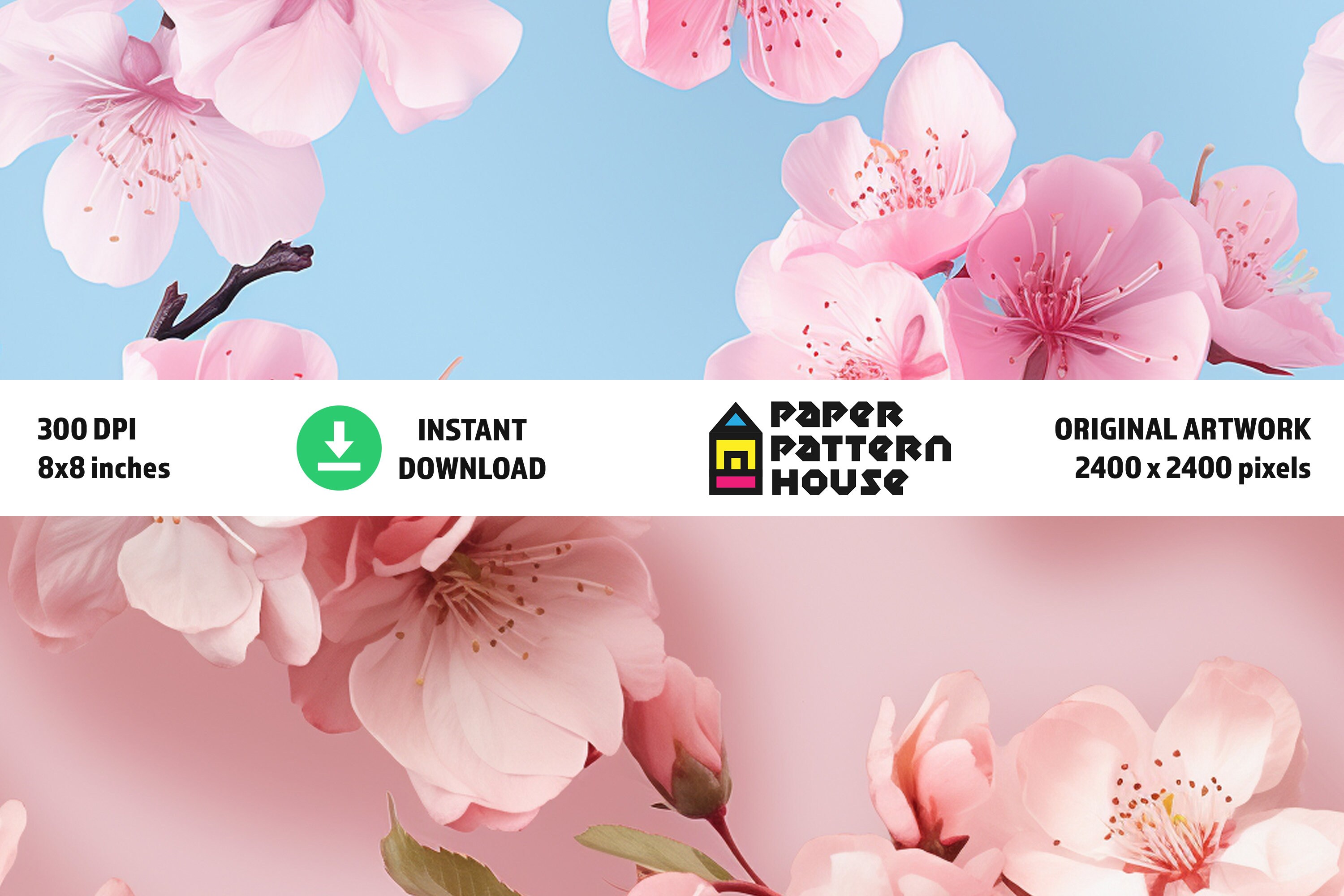 Cherry Blossom Digital Paper Set, Floral Wallpaper, Seamless Floral ...