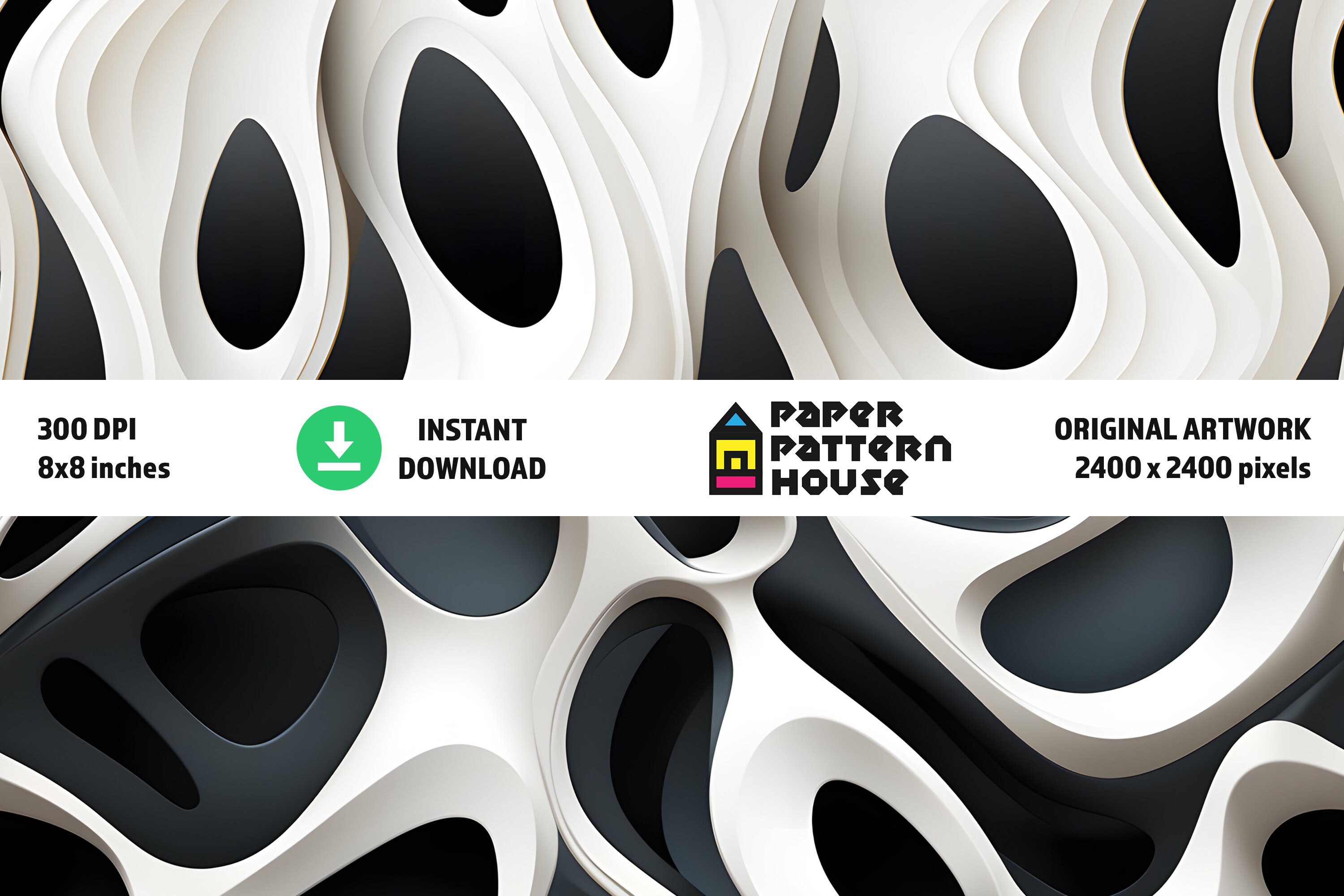 Abstract Black and White Geometry Digital Paper Pattern Set, Maximalist ...