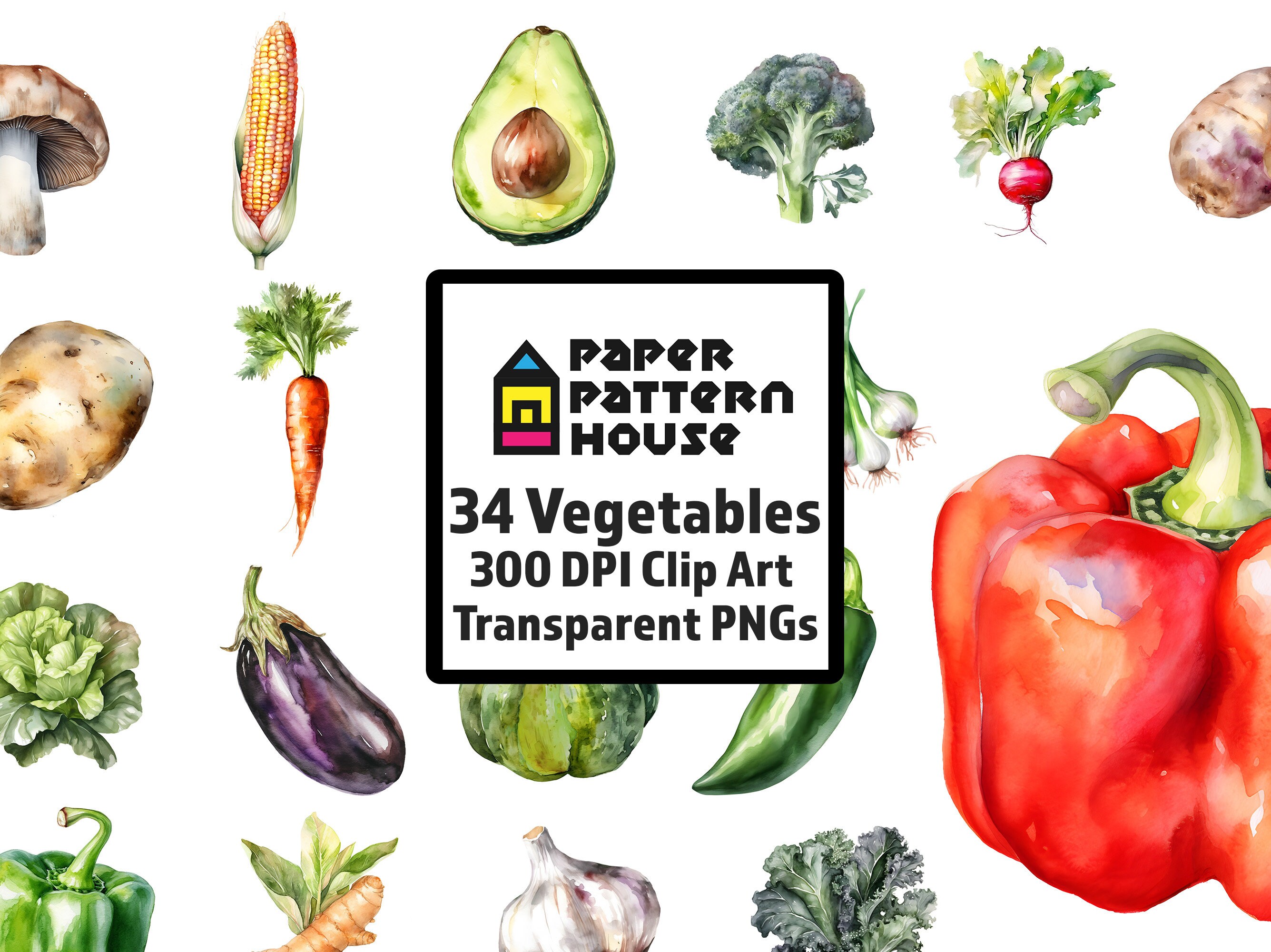Watercolor Vegetables Clipart Bundle, Boho Watercolor Clipart, Digital ...