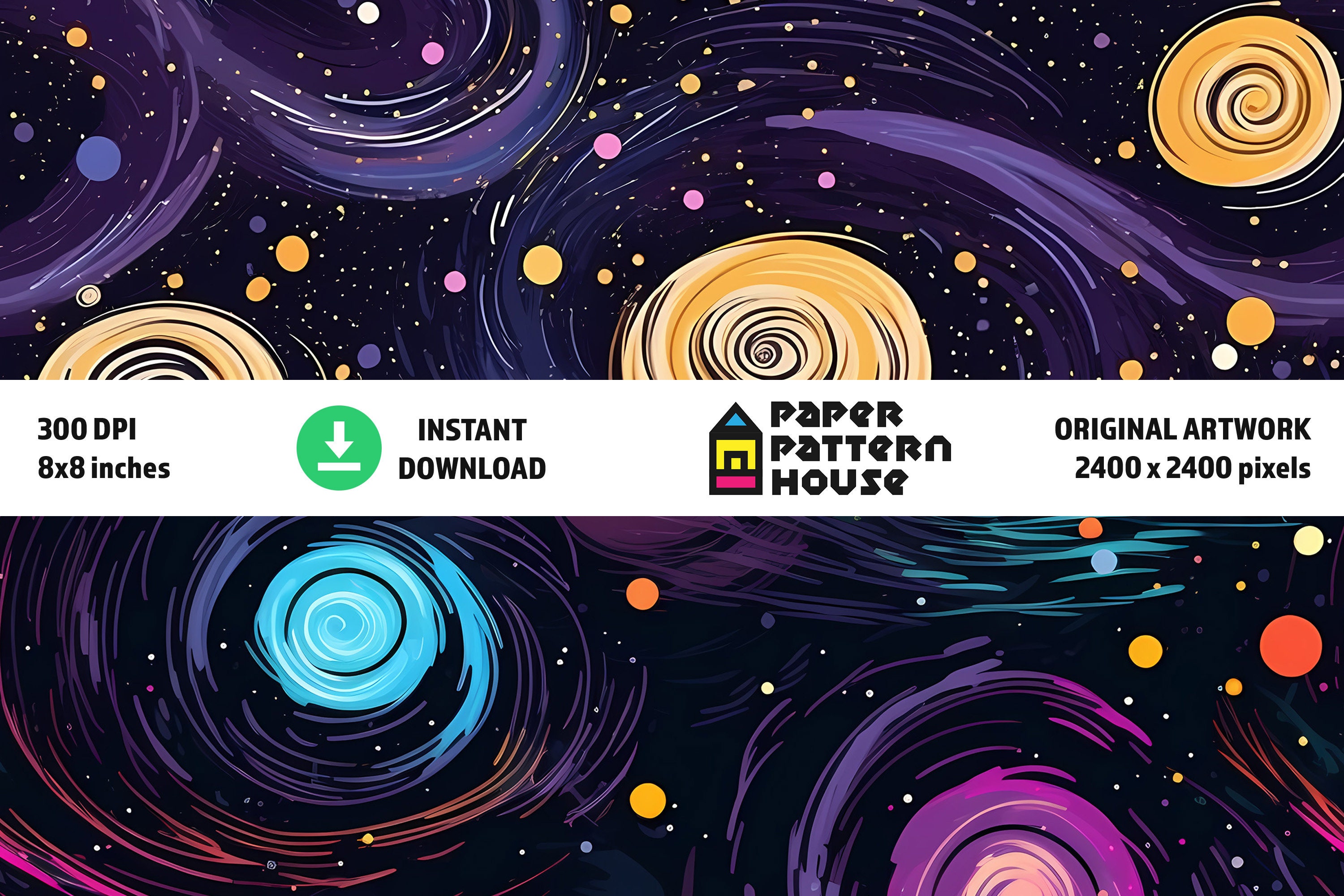 Galaxy Digital Art Paper Set, Seamless Textures, Cosmic Space Patterns ...