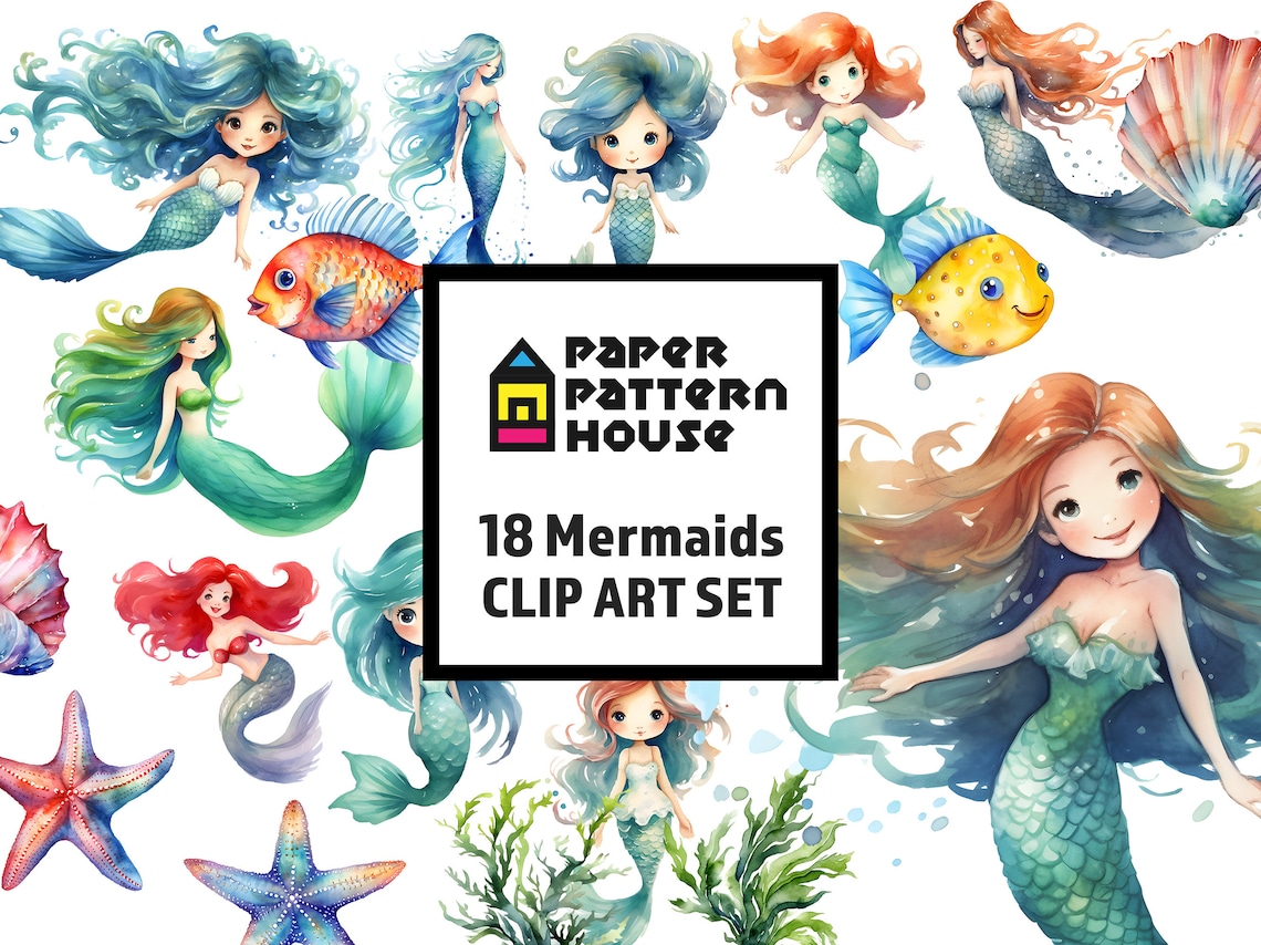 Mermaid Watercolor Clipart Mermaid Clipart Little Mermaid - Etsy