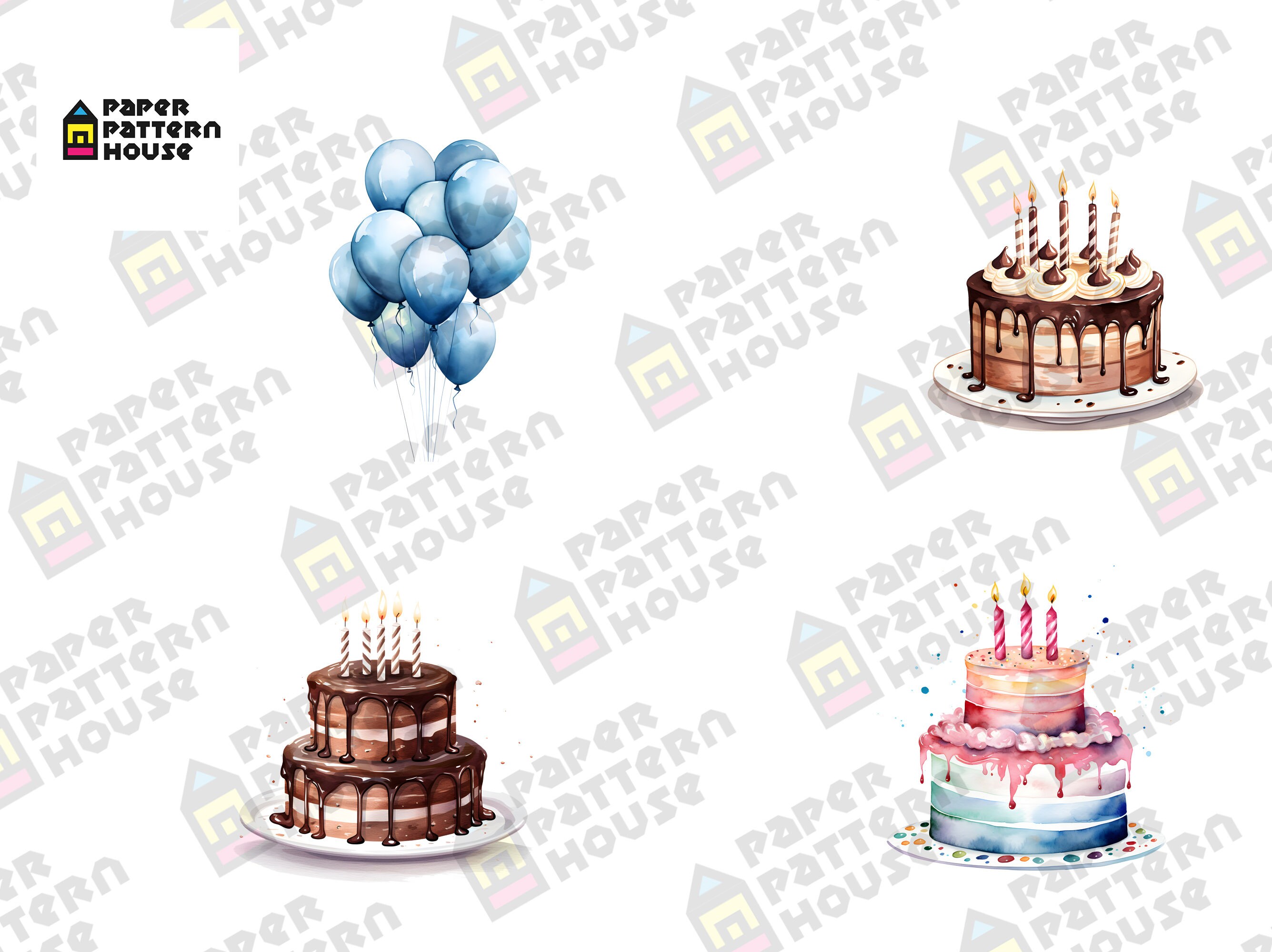 Birthday Party Clipart Bundle, Watercolor Clipart, Digital Balloons ...
