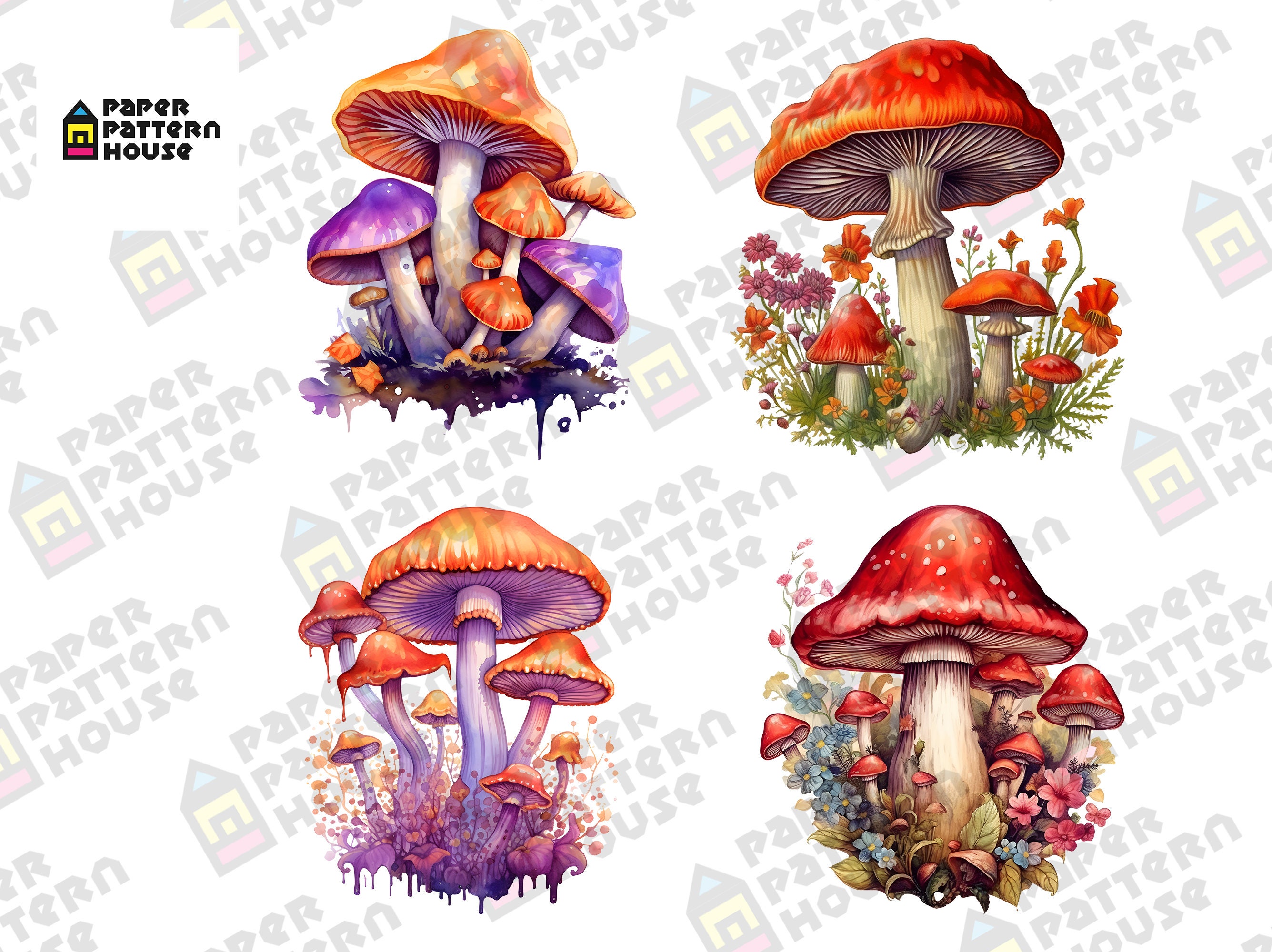 Watercolor Mushroom Clipart Bundle, Magic Fungi PNG (commercial Use) - Etsy