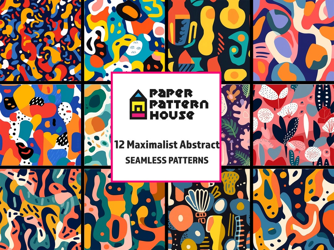 Maximalist Abstract Shape Art Digital Paper Set, Seamless Textures ...