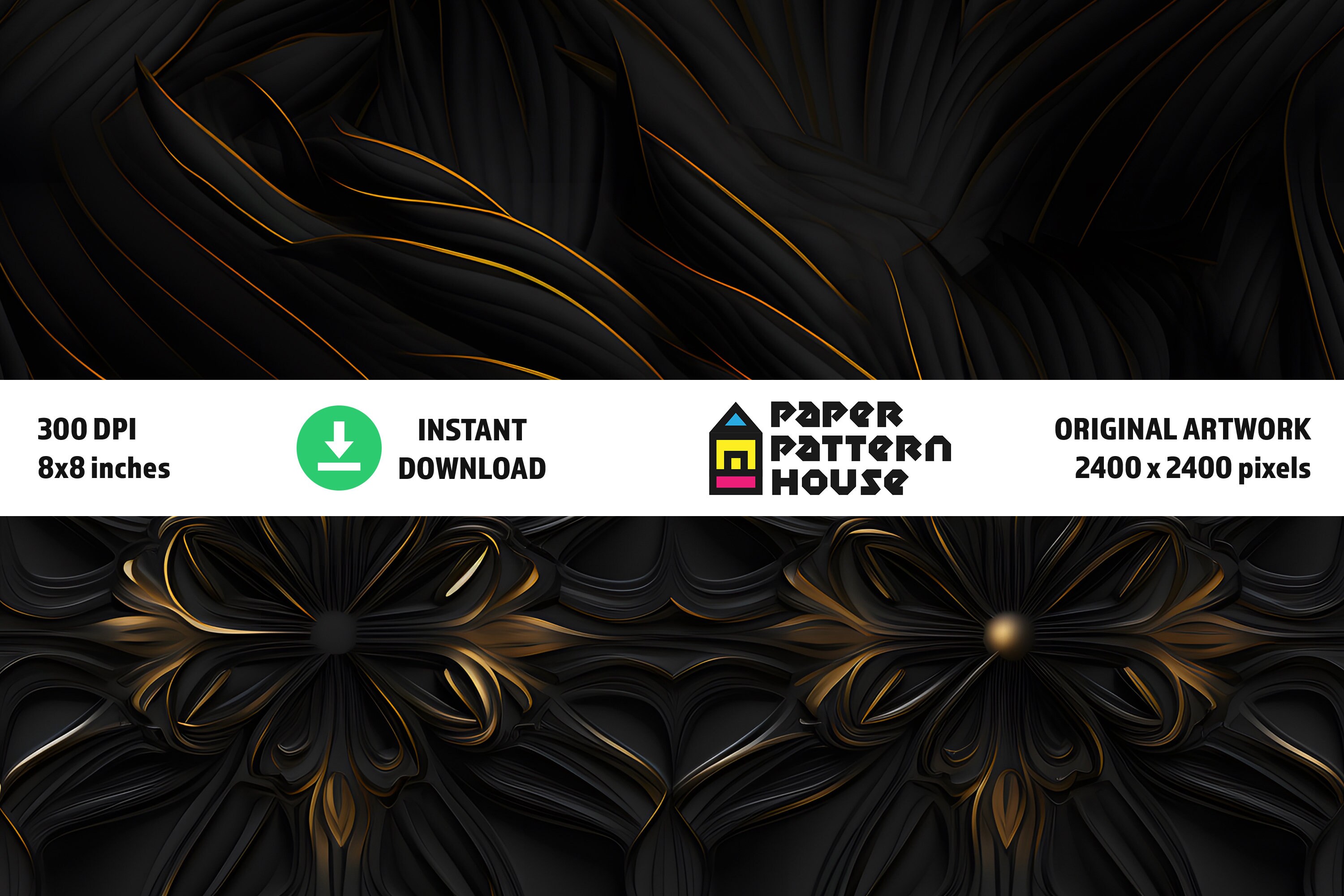 Black and Gold Luxury Digital Paper Pattern Set, Luxurious Pattern ...