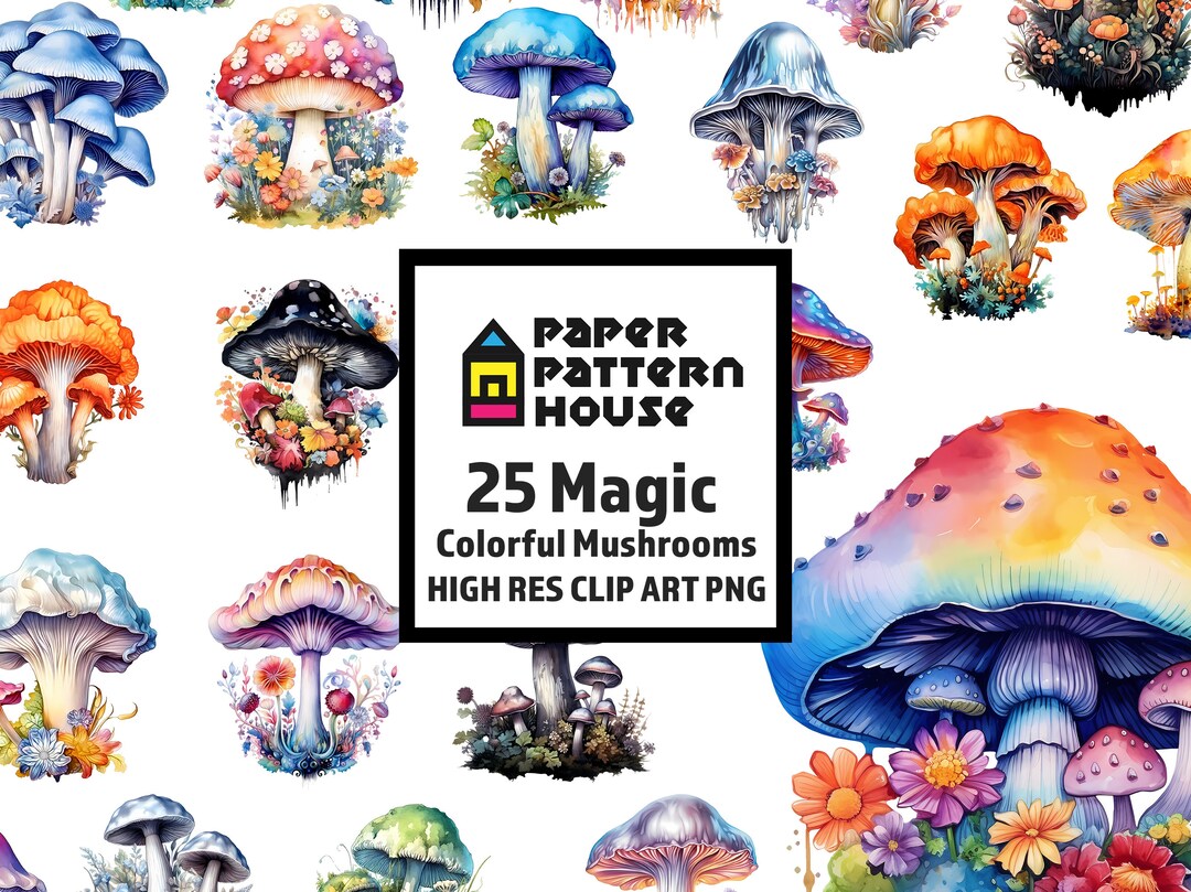Watercolor Rainbow Mushrooms Clipart Bundle, Watercolor Mushrooms, Boho ...