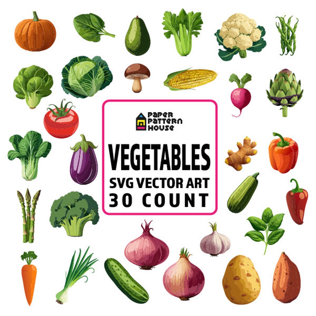 Vegetable SVG Clipart Bundle, 30 SVG Clipart, Flat Art Vegetables ...