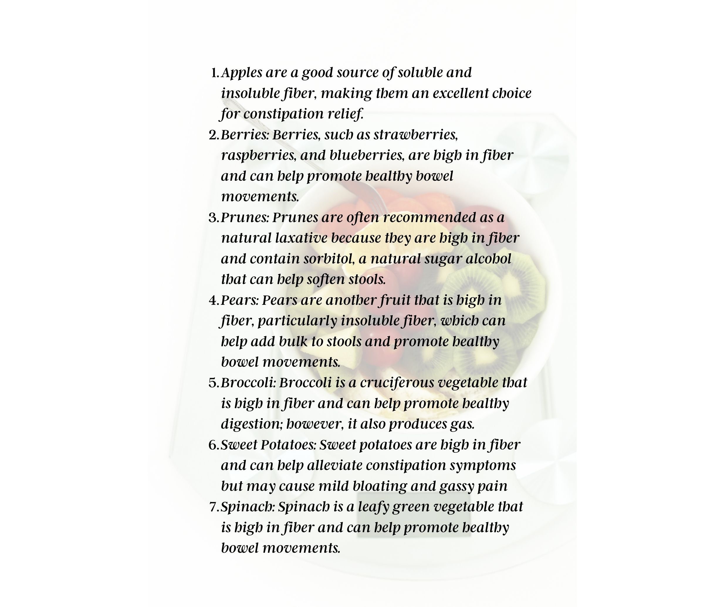 Diet Tables Printable | Nutrient and Calorie Info for Constipation ...