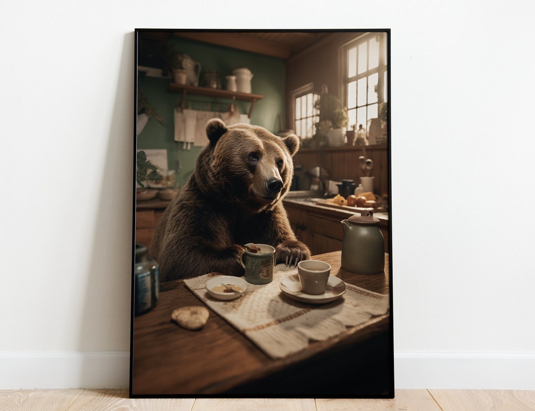 Breakfast Bear, Grizzly Bear Eating Breakfast, Bear Print, Grizzly Bear ...