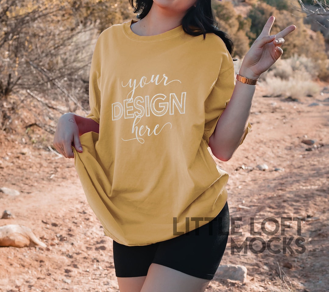 Comfort Colors C1717 Mustard Shirt Mockup, Real Model, Comfort Colors ...