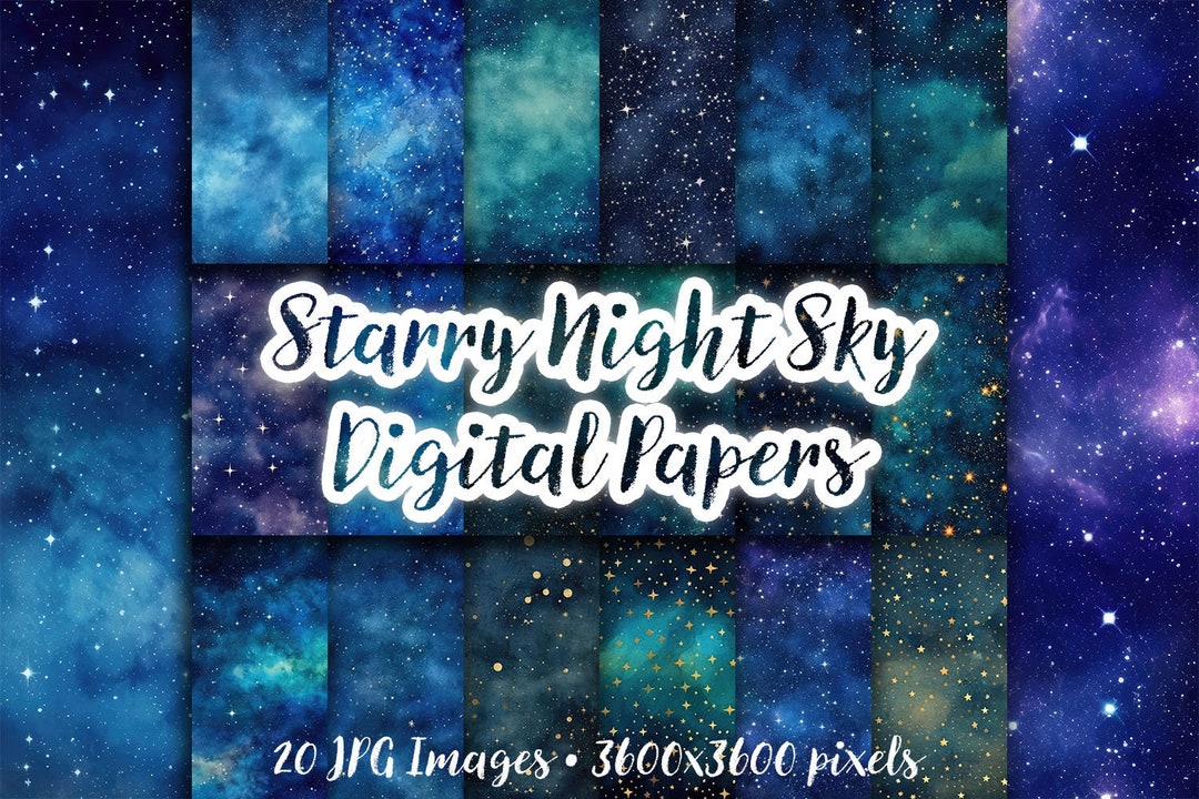 Starry Night Sky Digital Papers JPG, Star Patterns, Galaxy Texture ...