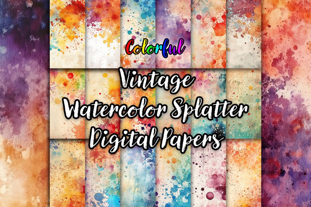 Colorful Vintage Watercolor Splatter Digital Papers JPG, Old Textures ...