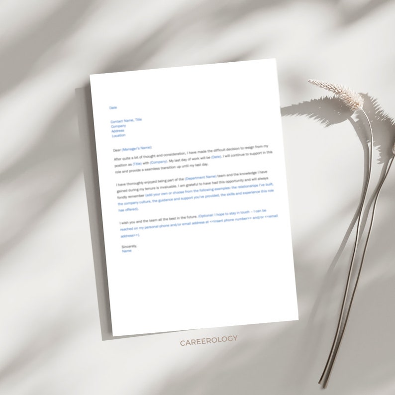 Professional Resignation Letter Template - Etsy