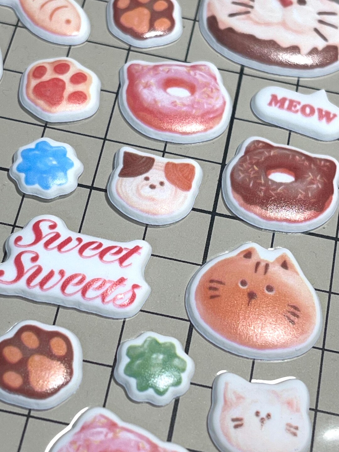 Puffy Cat Stickers / Squishy 3D Texture / Cat Cafe Stickers / Sweets ...