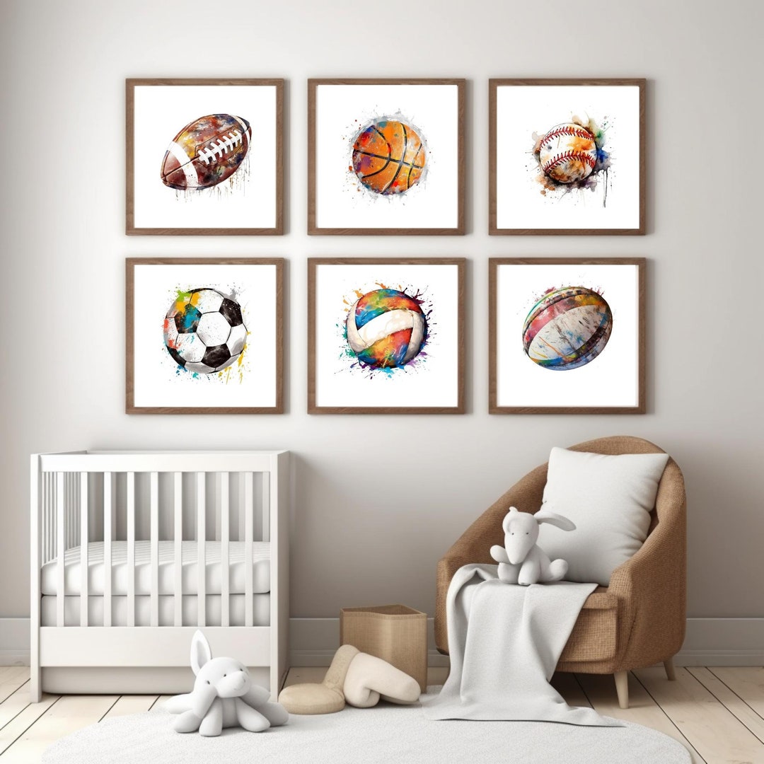 Set of 6 Sports Gallery Wall Art, Sports Themed Nursery Room Art ...