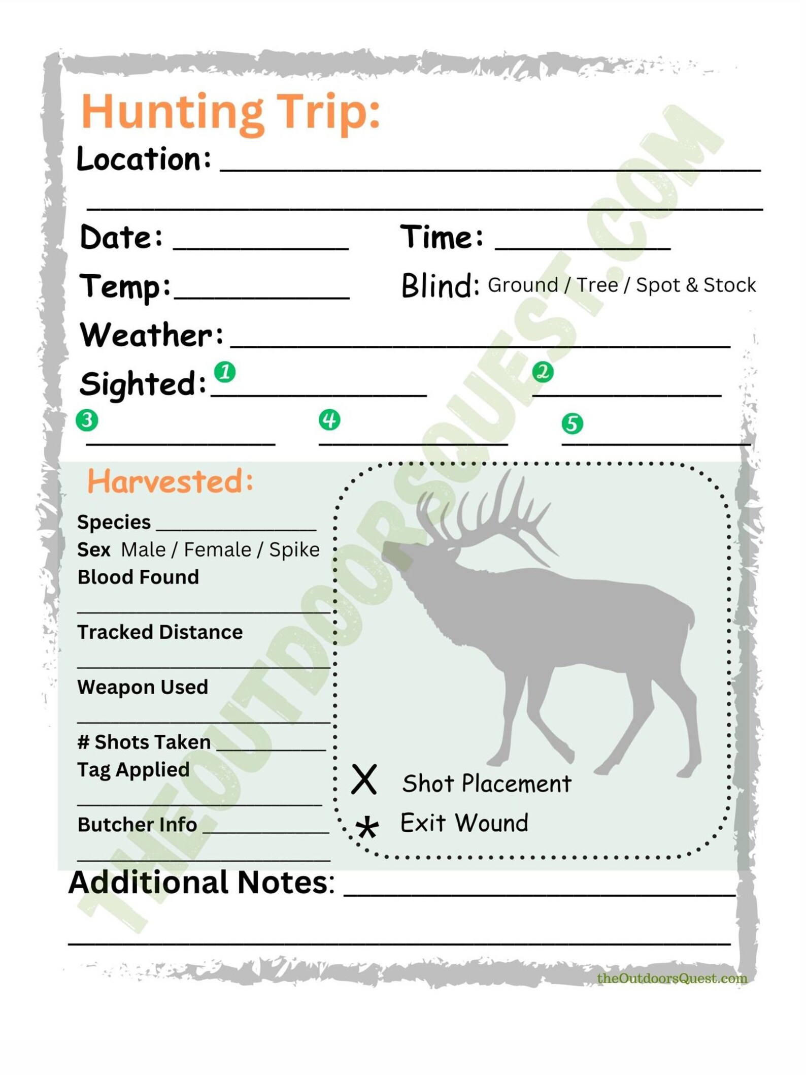 The Hunters Journal Printable Hunting Book for Deer Elk - Etsy