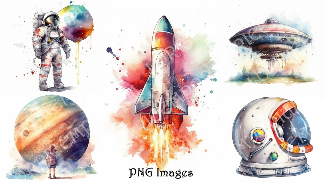 Watercolor Space Clipart - Rocket Clip Art, PNG Format, Transparent ...